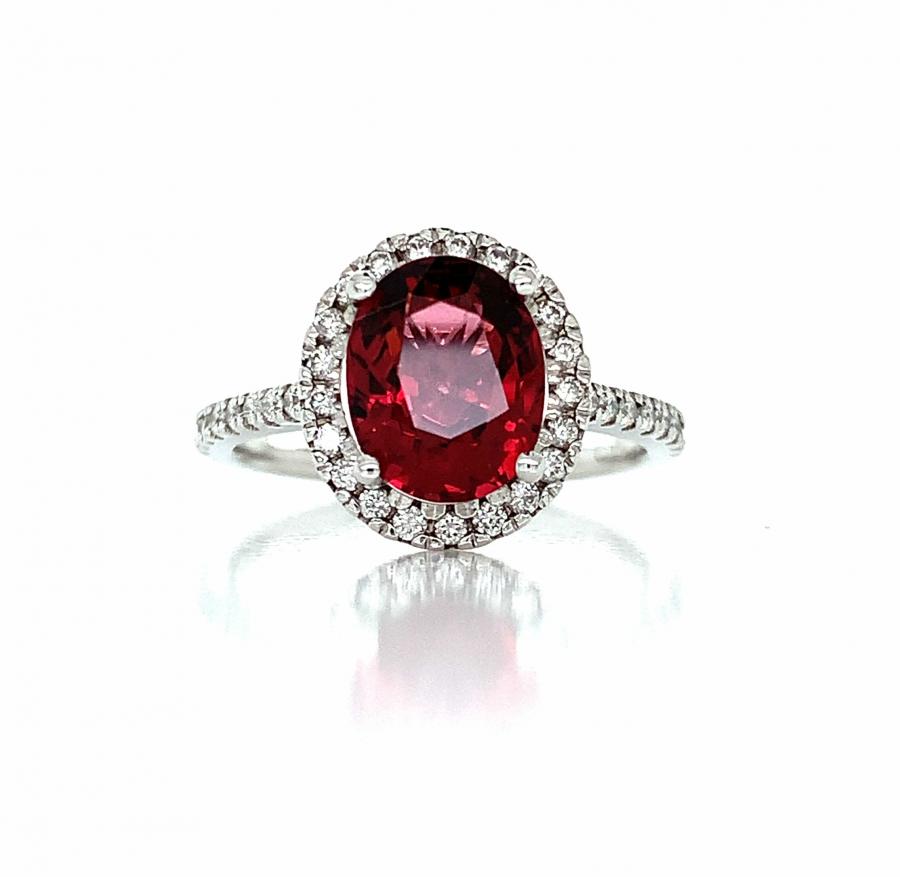 18ct White Gold Fancy Coloured Spinel And Diamond Halo Ring - Ashley ...