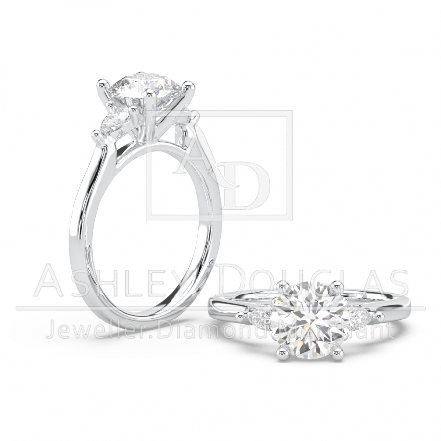 18CT White Gold Round Brilliant Side Pear Trilogy Ring - Ashley Douglas ...