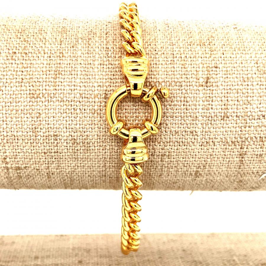 9CT Yellow Gold Euro Bolt Curb Bracelet - Ashley Douglas Jewellers