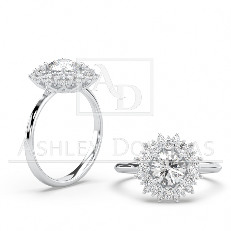18ct White Gold Double Halo Diamond Engagement Ring | Ashley Douglas