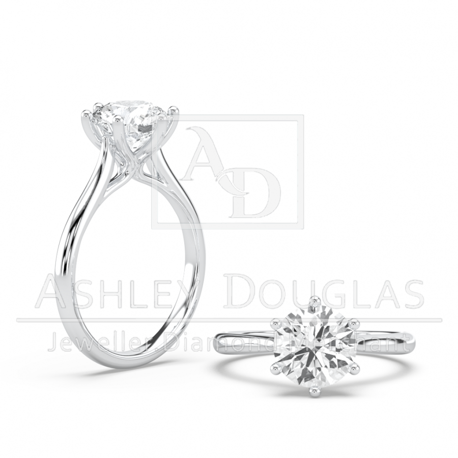 18ct White Gold Six Claw Solitaire Engagement Ring | Round Cut